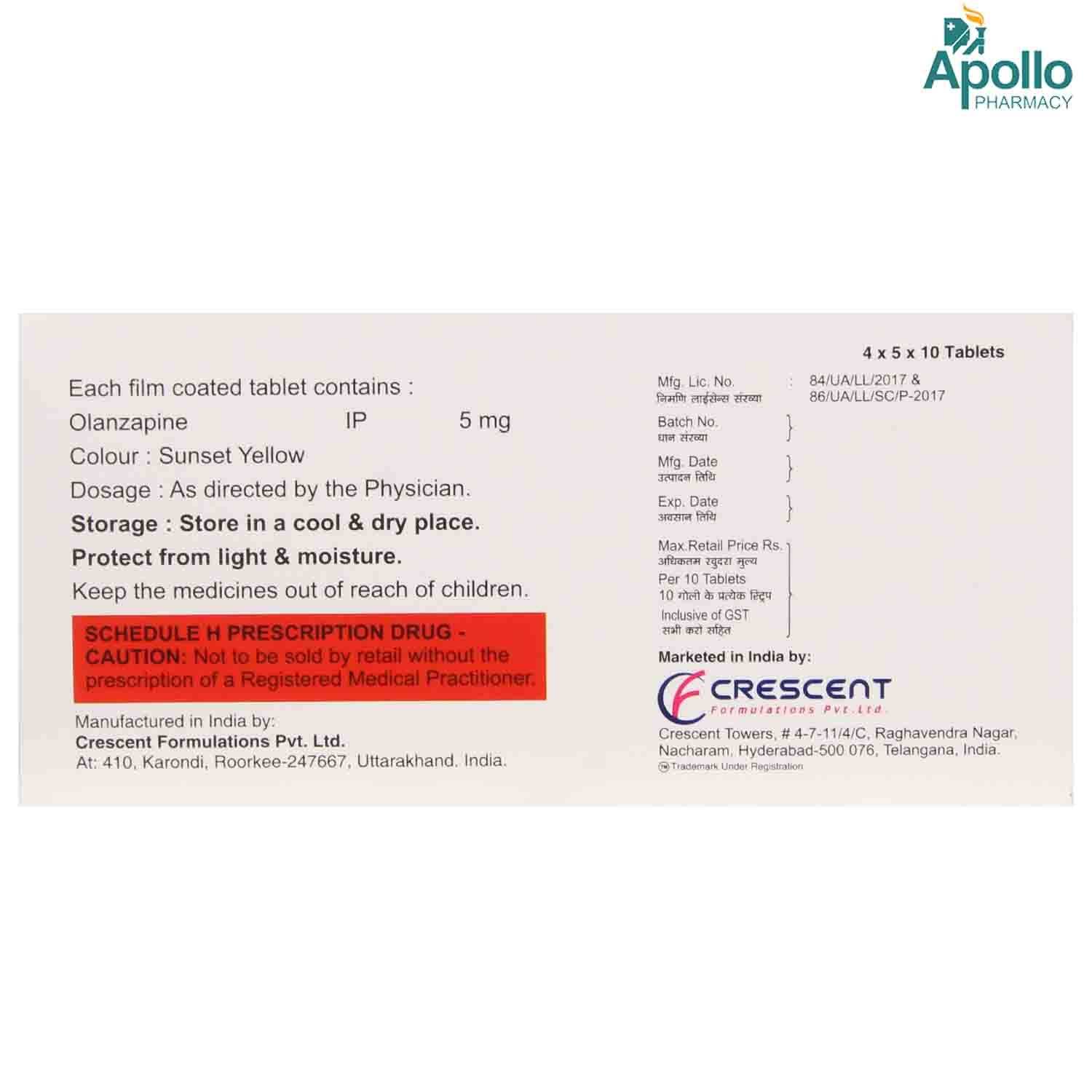 Olapin 5 Tablet 10's Price, Uses, Side Effects, Composition - Apollo ...