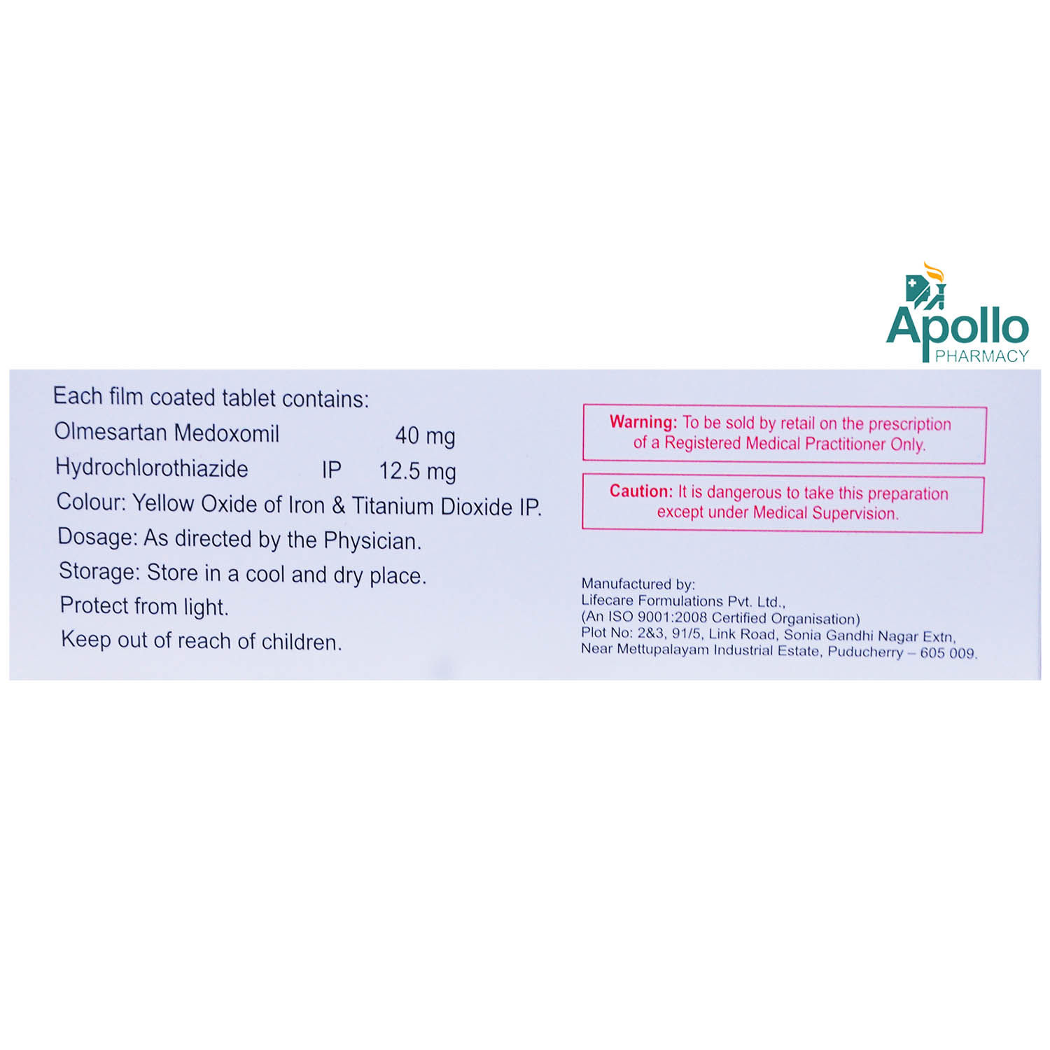 OLMEFLEX H 40MG TABLET Price, Uses, Side Effects, Composition - Apollo ...