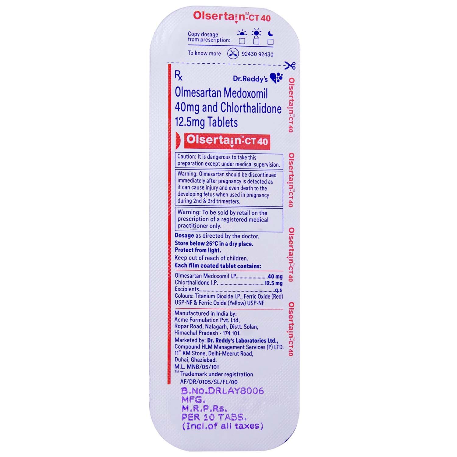 Olsertain CT 40 Tablet 10's Price, Uses, Side Effects, Composition ...
