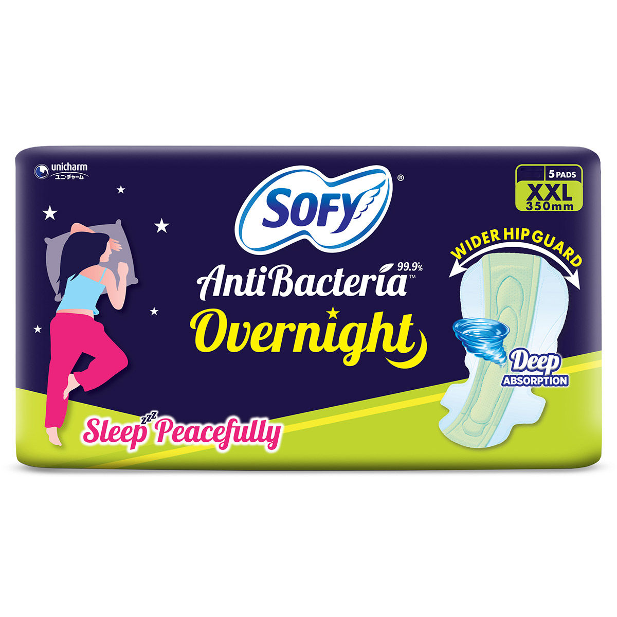 Buy Sofy Anti Bacteria Overnight Sanitary Pads XXL, 5 Count | 19 ...