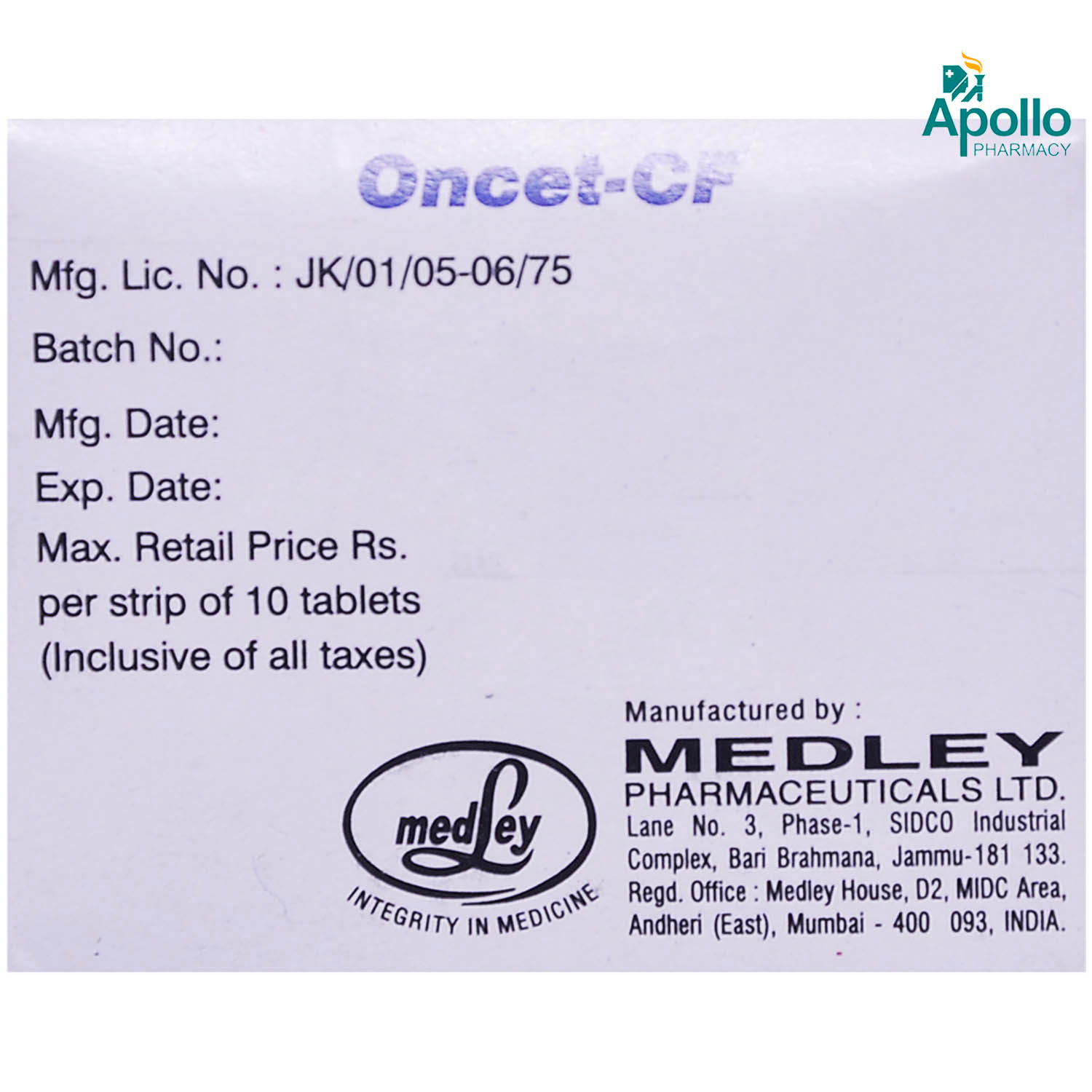 Oncet-CF Tablet | Uses, Side Effects, Price | Apollo Pharmacy