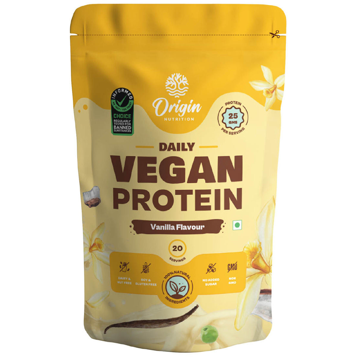 Buy Origin Nutrition 100% Natural Vegan Protein Vanilla Flavour Powder ...
