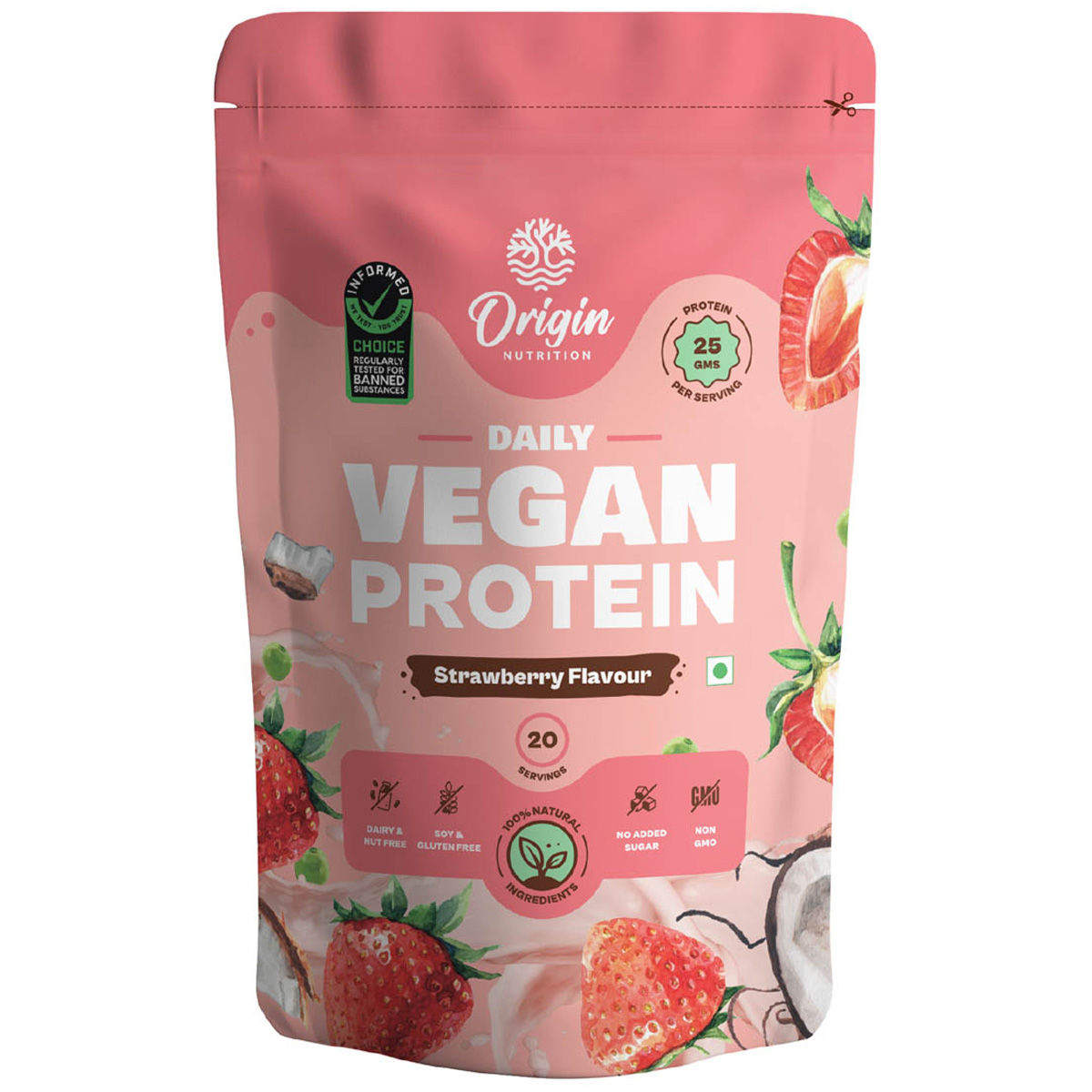 Buy Origin Nutrition 100% Natural Vegan Protein Strawberry Flavour ...