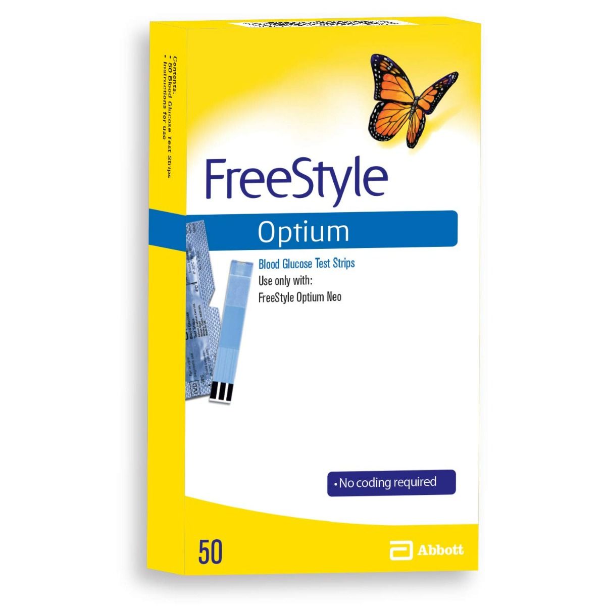 Freestyle Optium Blood Glucose Test Strips, 50 Count Price, Uses, Side ...