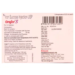Orofer S Injection | Uses, Side Effects, Price | Apollo Pharmacy