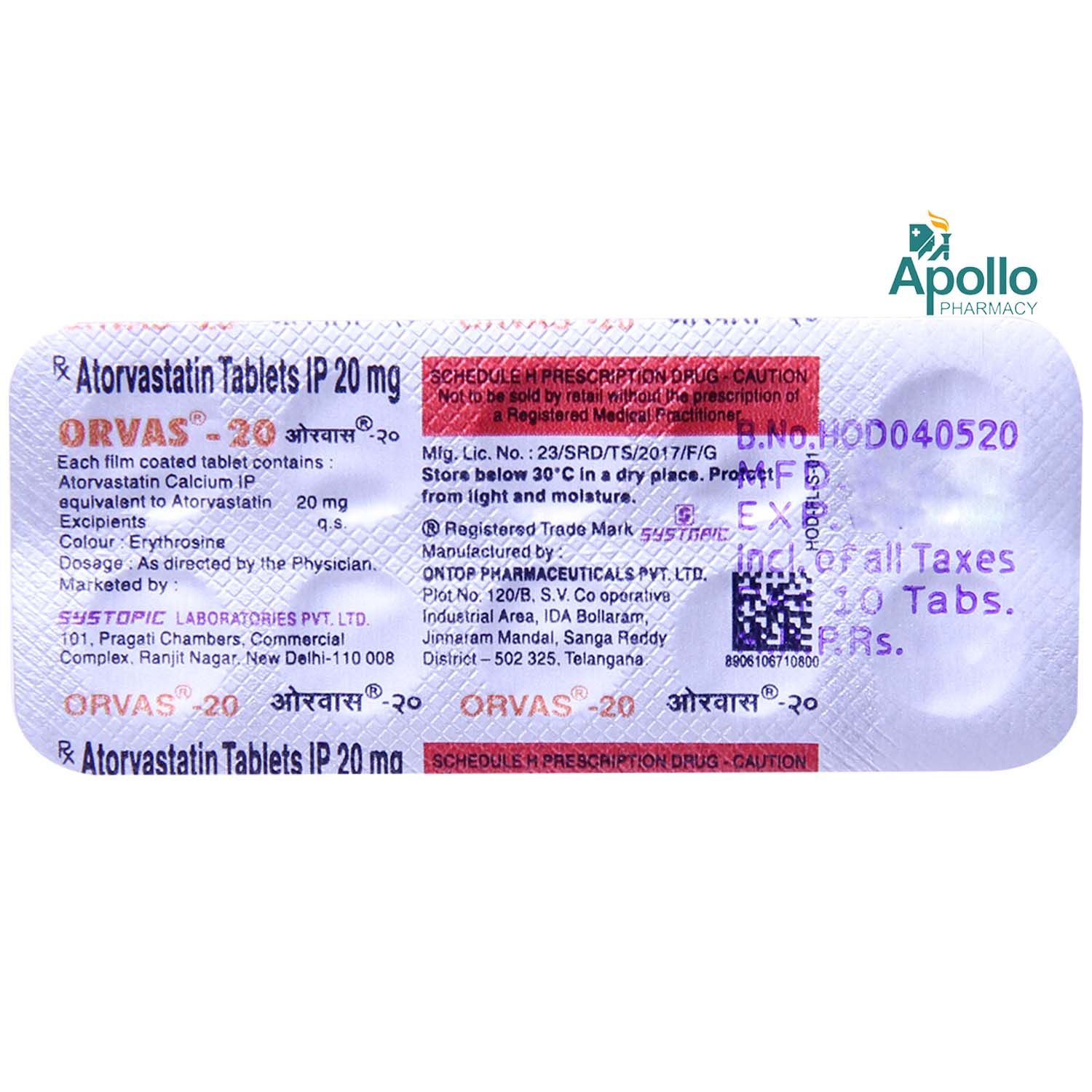 Orvas-20 Tablet 10's Price, Uses, Side Effects, Composition - Apollo ...