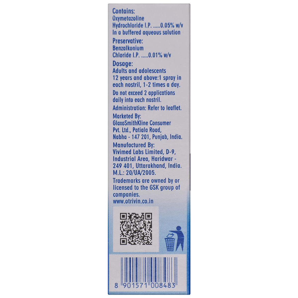 Otrivin Oxy Fast Relief Adult Nasal Spray, 10 ml Price, Uses, Side ...