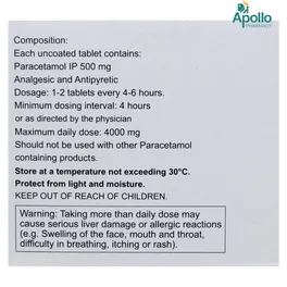 Buy P 500 Tablet | 19 Minutes Delivery | Apollo Pharmacy