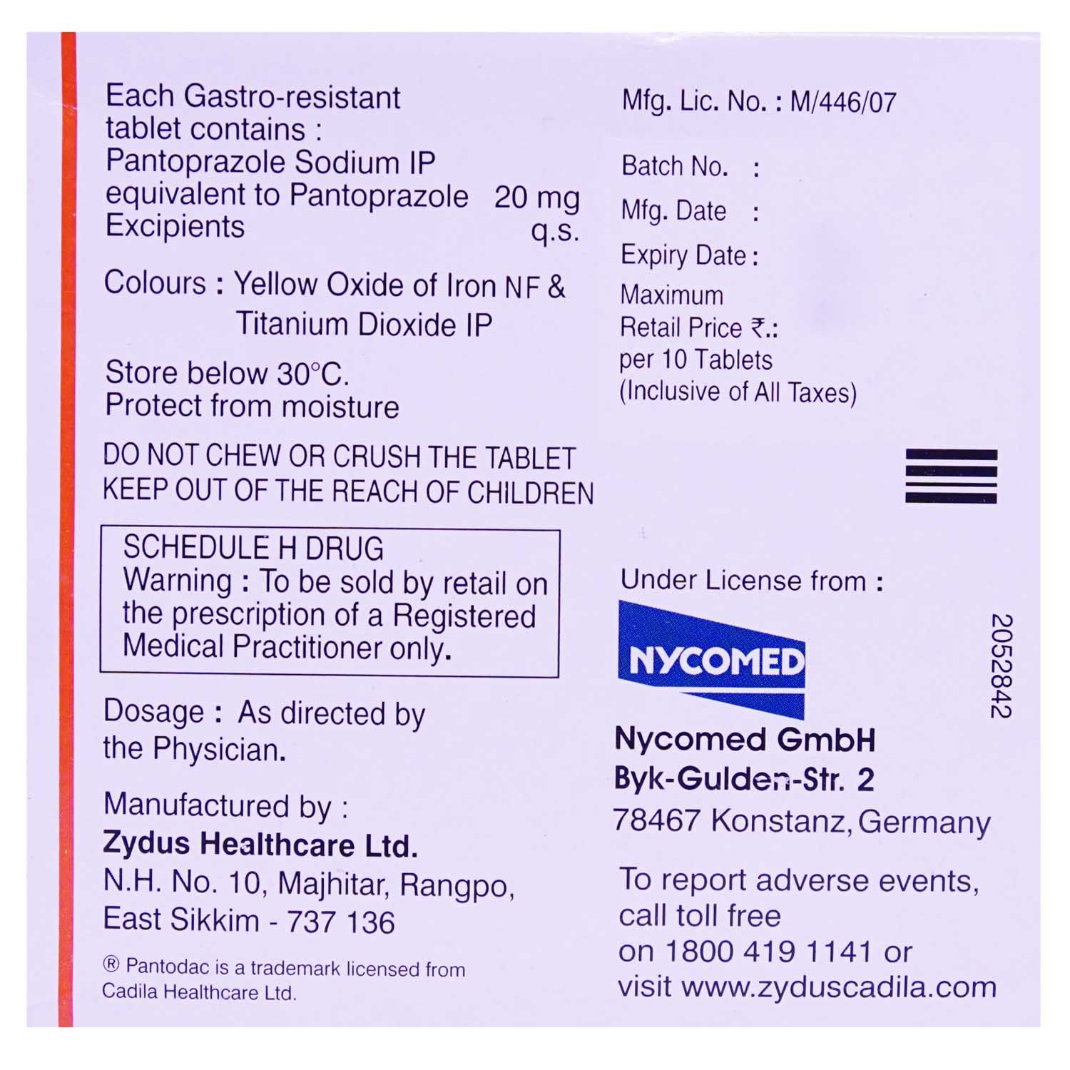 Pantodac 20 mg Tablet 10's Price, Uses, Side Effects, Composition ...