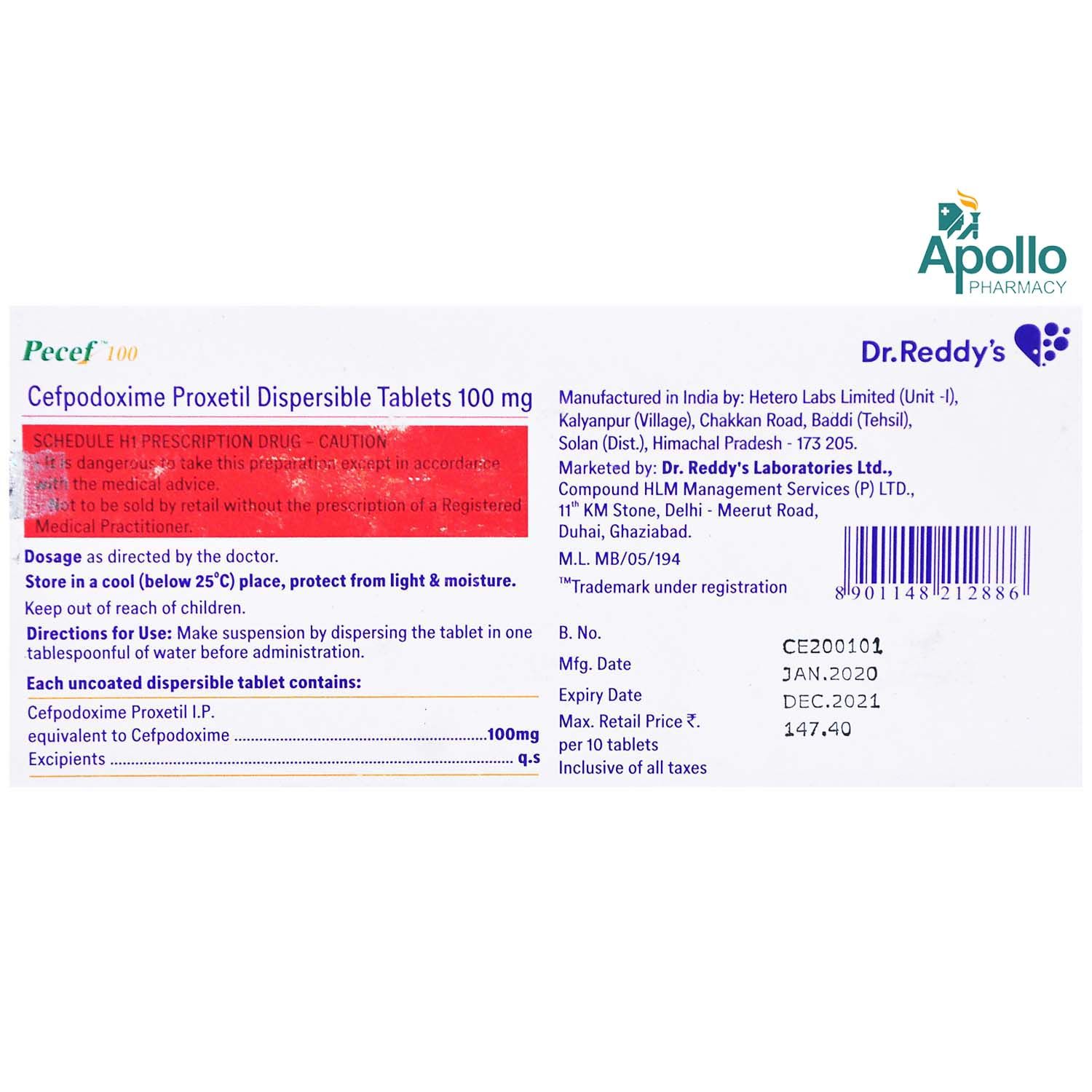 Pecef 100 mg Tablet 10's Price, Uses, Side Effects, Composition ...