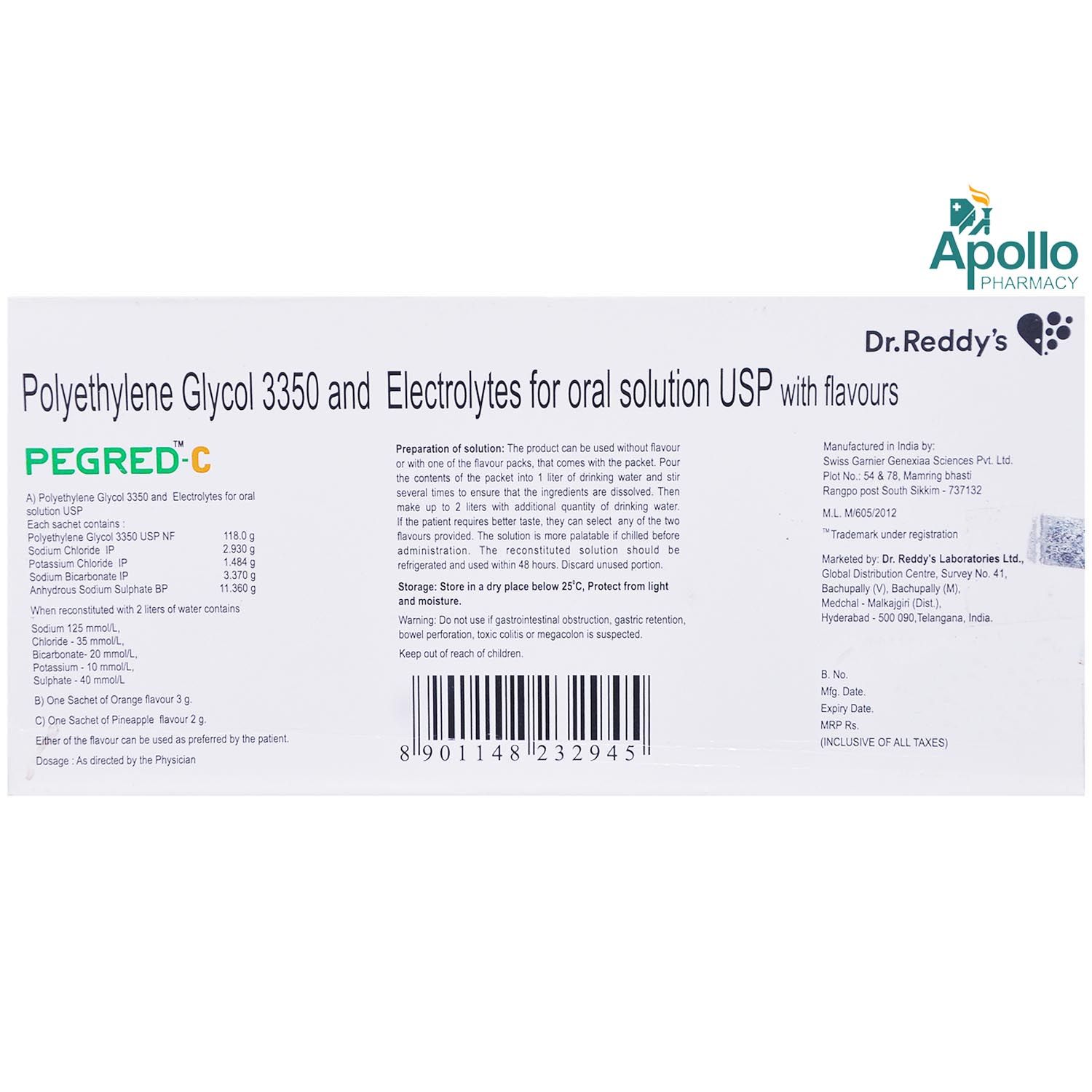 Pegred C Sachet 138.4 gm Price, Uses, Side Effects, Composition ...