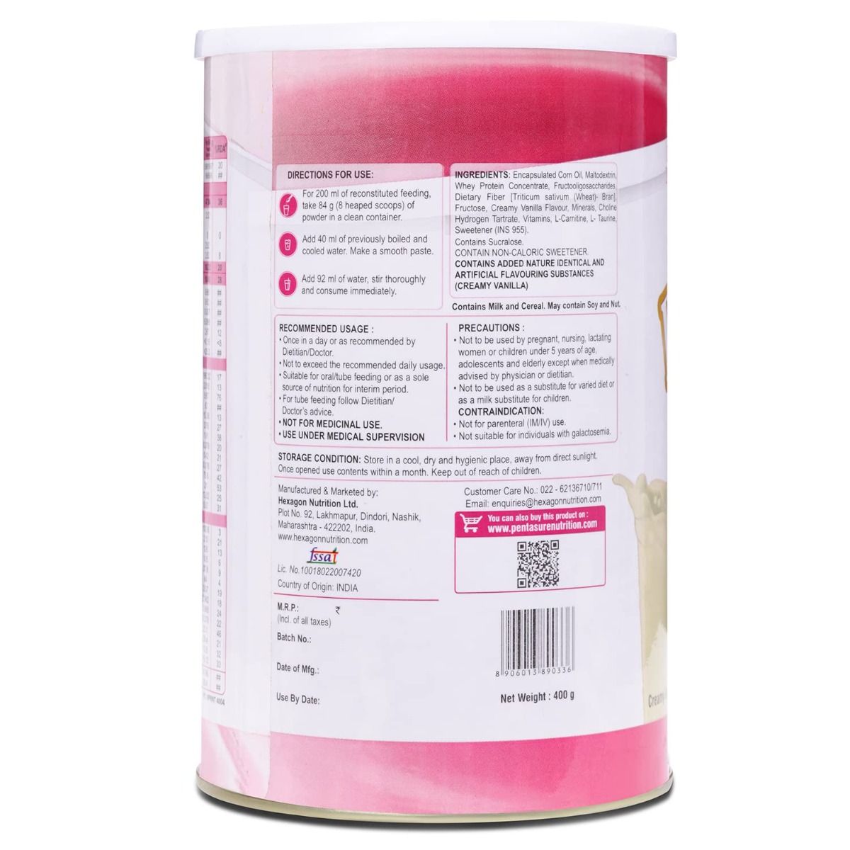 Pentasure Renal Creamy Vanilla Flavour Powder, 400 gm Price, Uses, Side ...