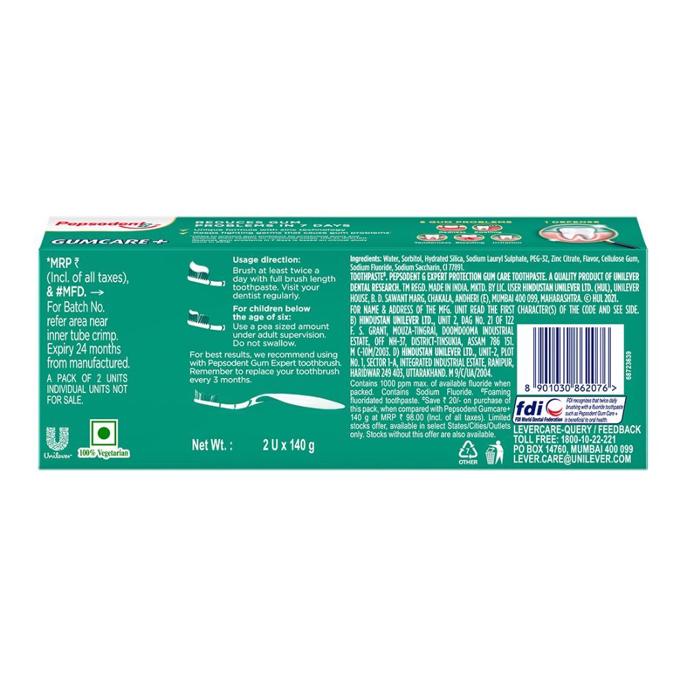 Pepsodent Expert Protection Gum Care+ Toothpaste, 280 gm (2 x 140 gm ...