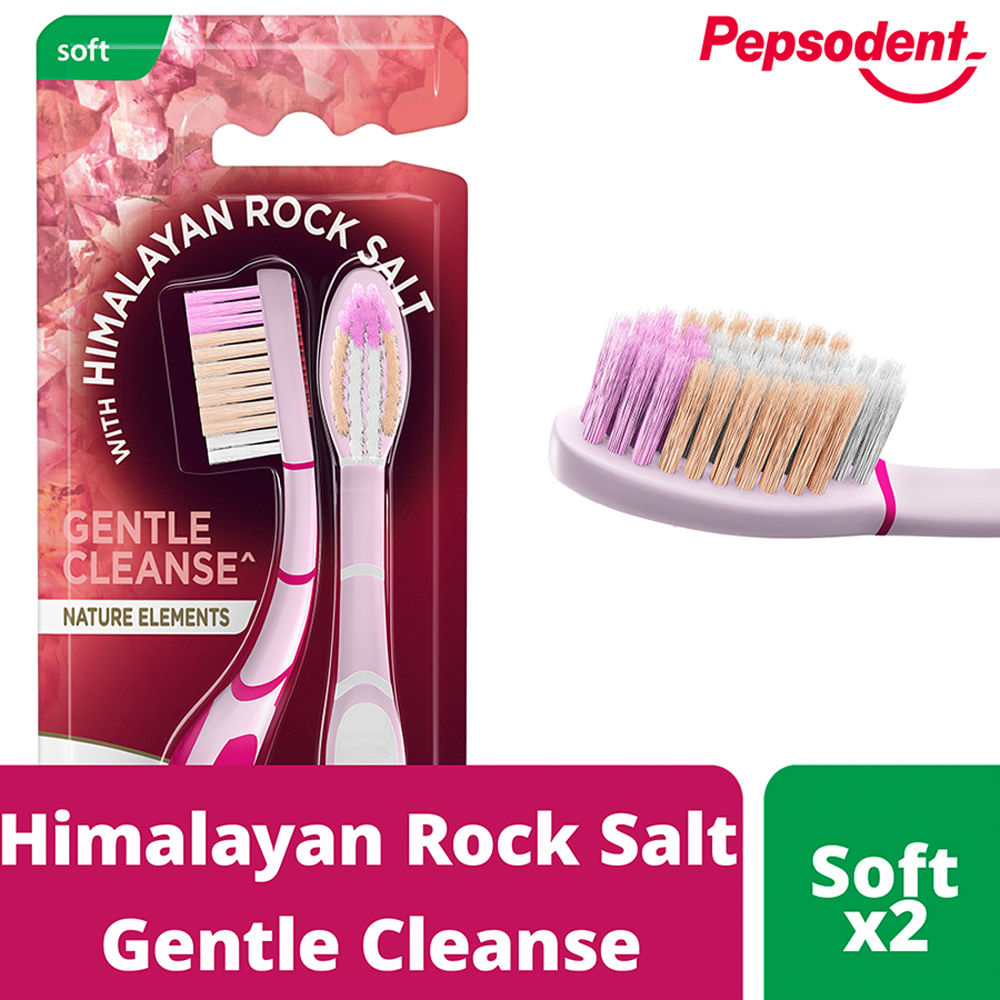 Pepsodent Gentle Cleanse with Himalayan Rock Salt Soft Toothbrush, 2 ...