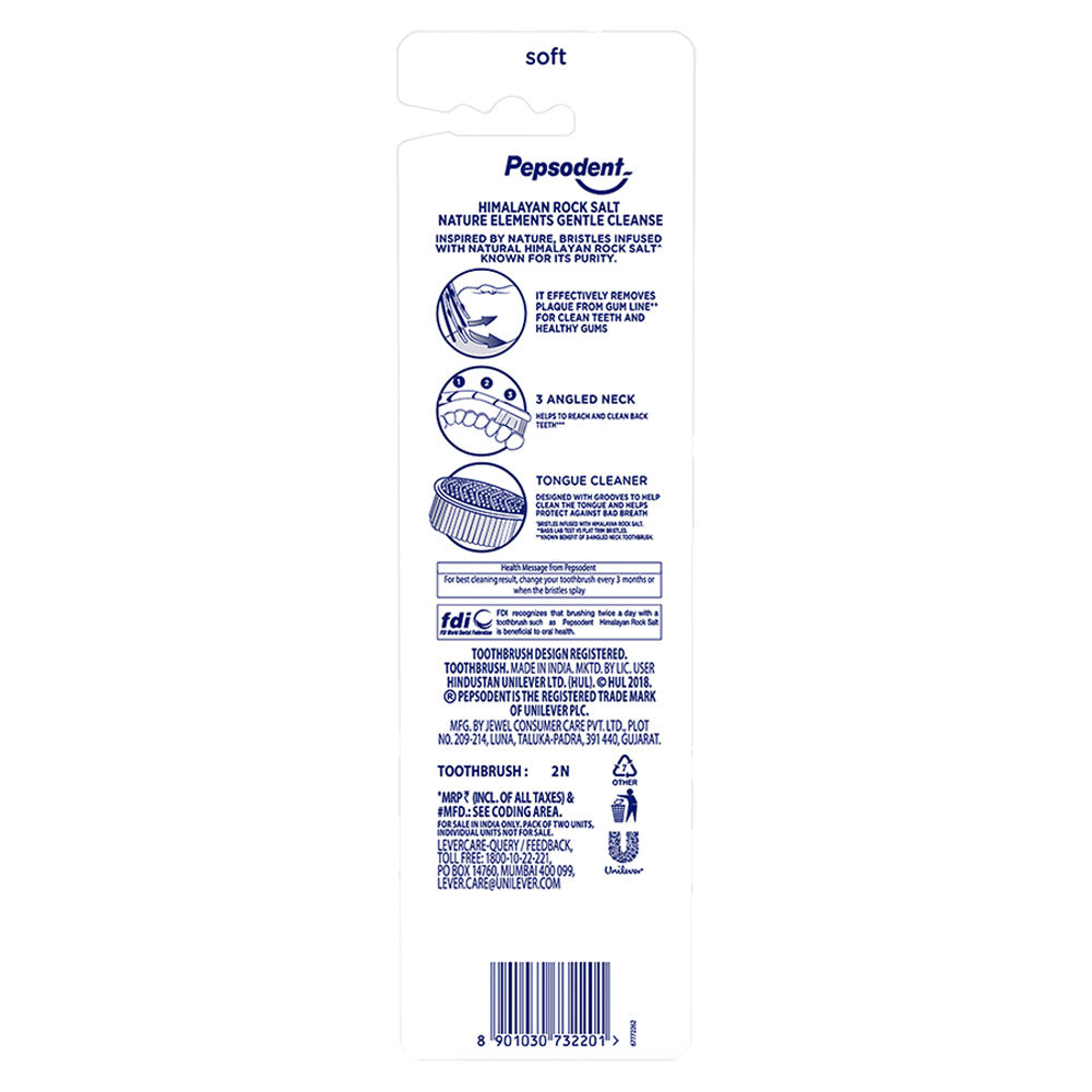 Pepsodent Gentle Cleanse with Himalayan Rock Salt Soft Toothbrush, 2 ...