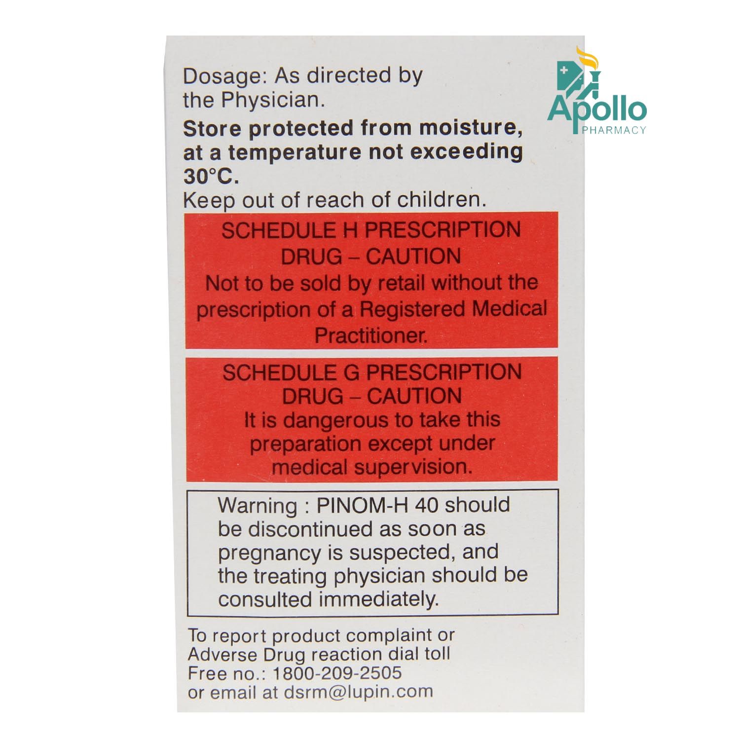 Pinom H 40 Tablet | Uses, Side Effects, Price | Apollo Pharmacy