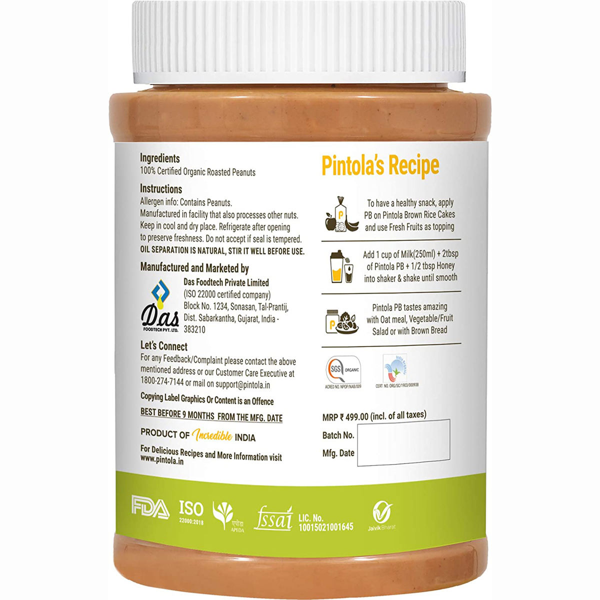 Pintola All Natural Crunchy Peanut Butter, 1 kg Price, Uses, Side ...