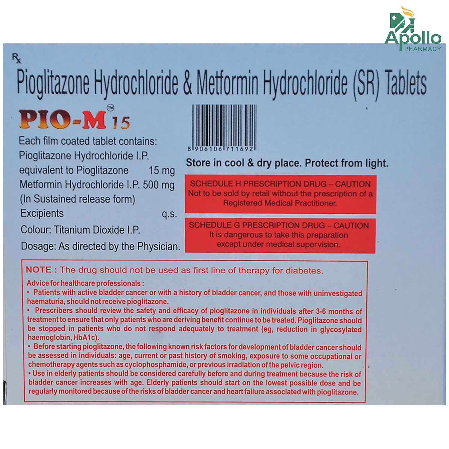Pio M 15 Tablet | Uses, Side Effects, Price | Apollo Pharmacy