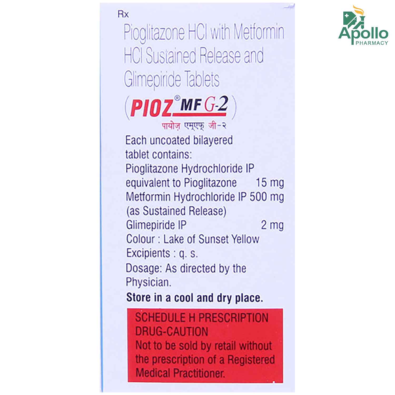 Pioz MF G 2 Tablet 10's Price, Uses, Side Effects, Composition - Apollo Pharmacy