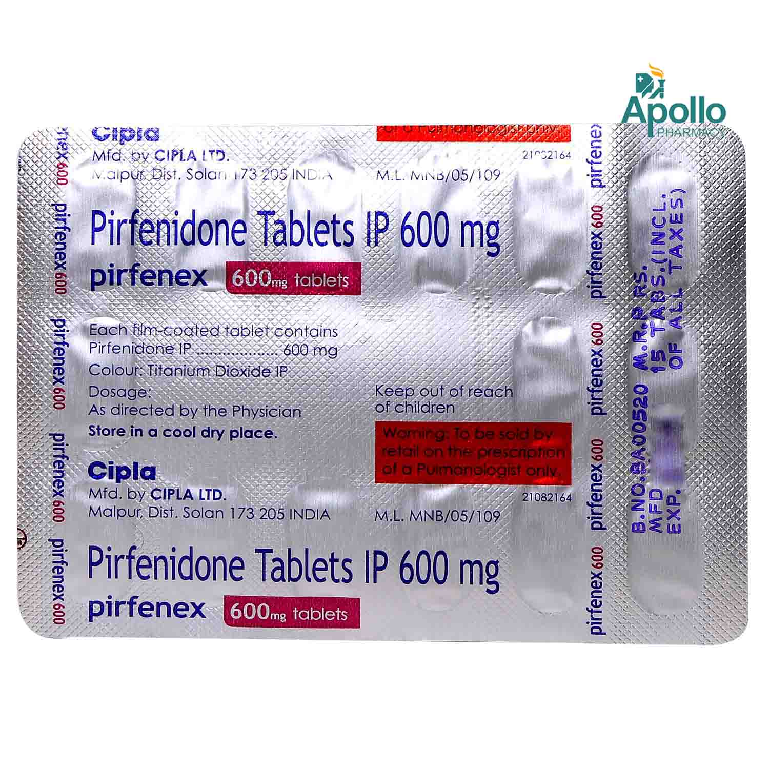 Pirfenex 600 mg Tablet 15's Price, Uses, Side Effects, Composition ...