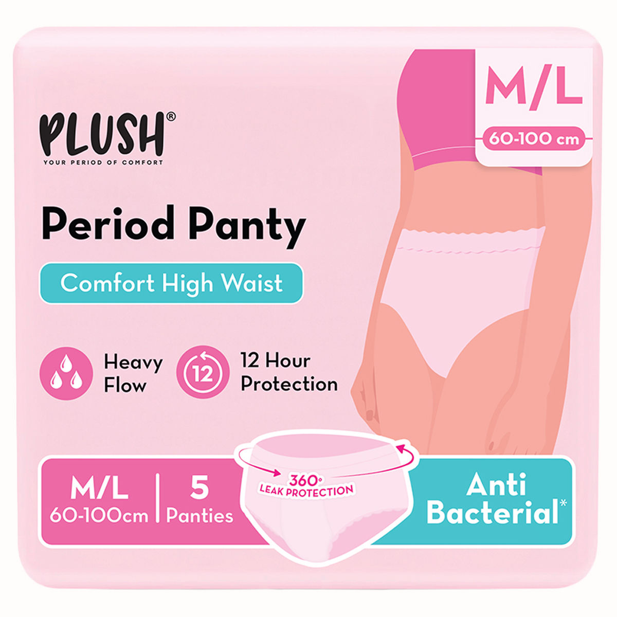 Buy Plush Comfort High Waist Period Panties M/L, 5 Count | 19 Minutes ...