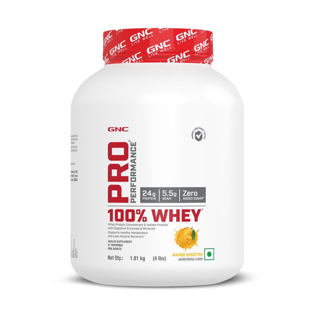 GNC Pro Performance 100% Whey Protein Mango Smoothie Flavour Powder, 1. ...