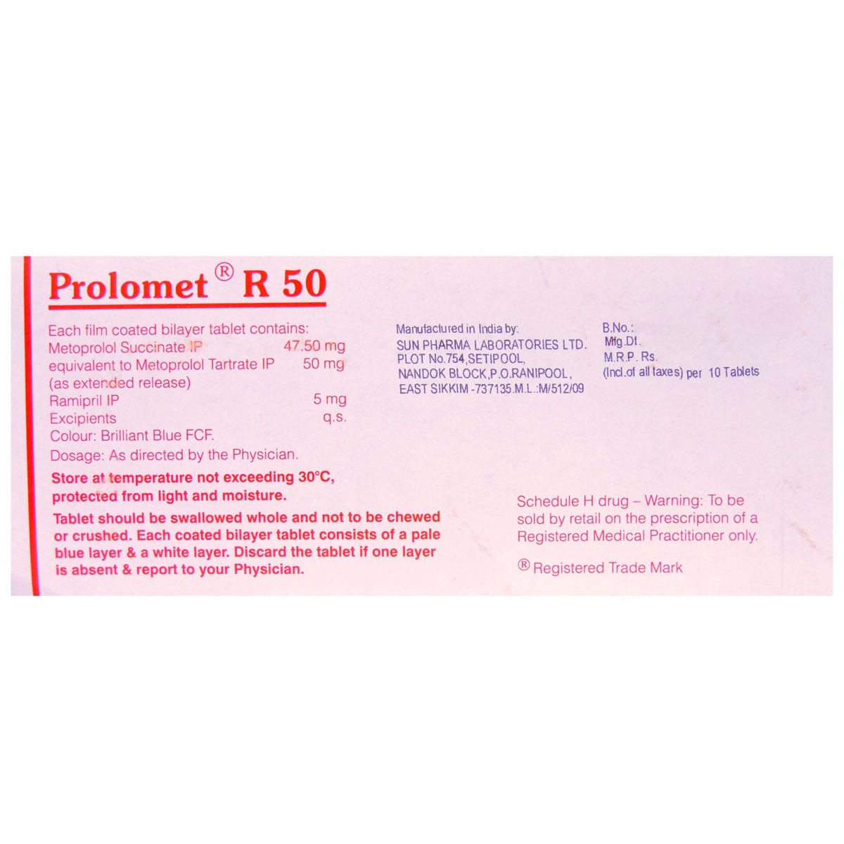 Prolomet R 50 Tablet 10's Price, Uses, Side Effects, Composition ...