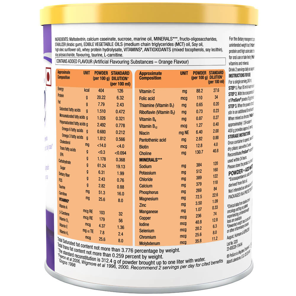 Prosure Orange Flavour Powder, 400 gm Tin Price, Uses, Side Effects ...
