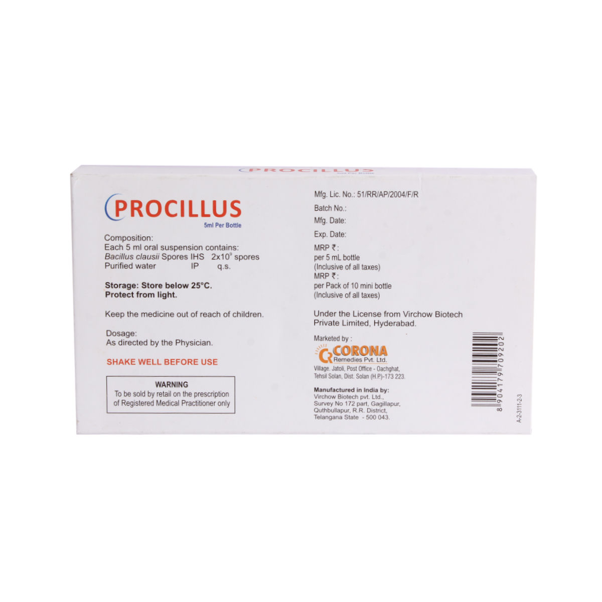 Procillus Suspension 5 ml Price, Uses, Side Effects, Composition ...