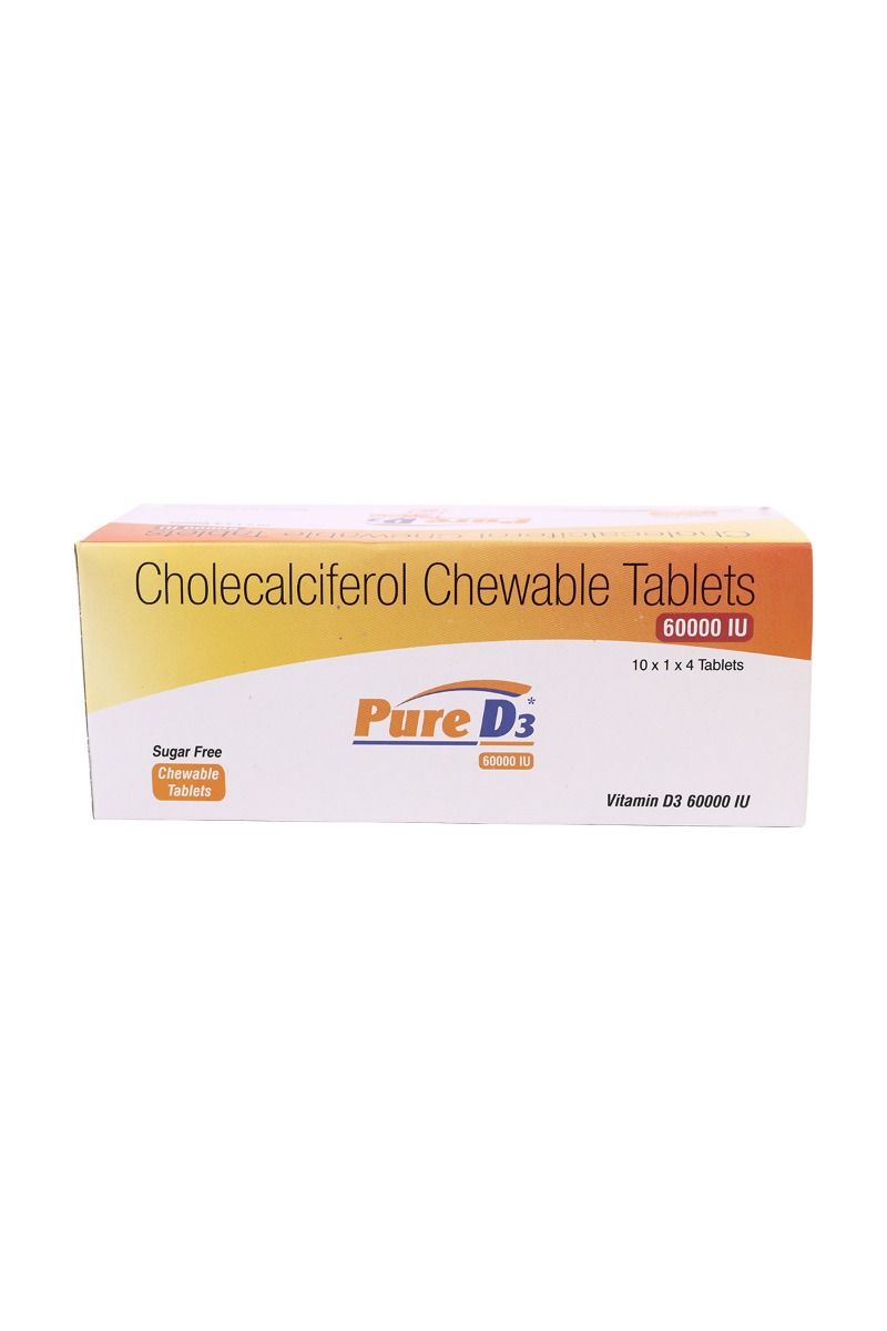 Pure D3 60000IU Sugar Free Chewable Tablet 4's Price, Uses, Side ...