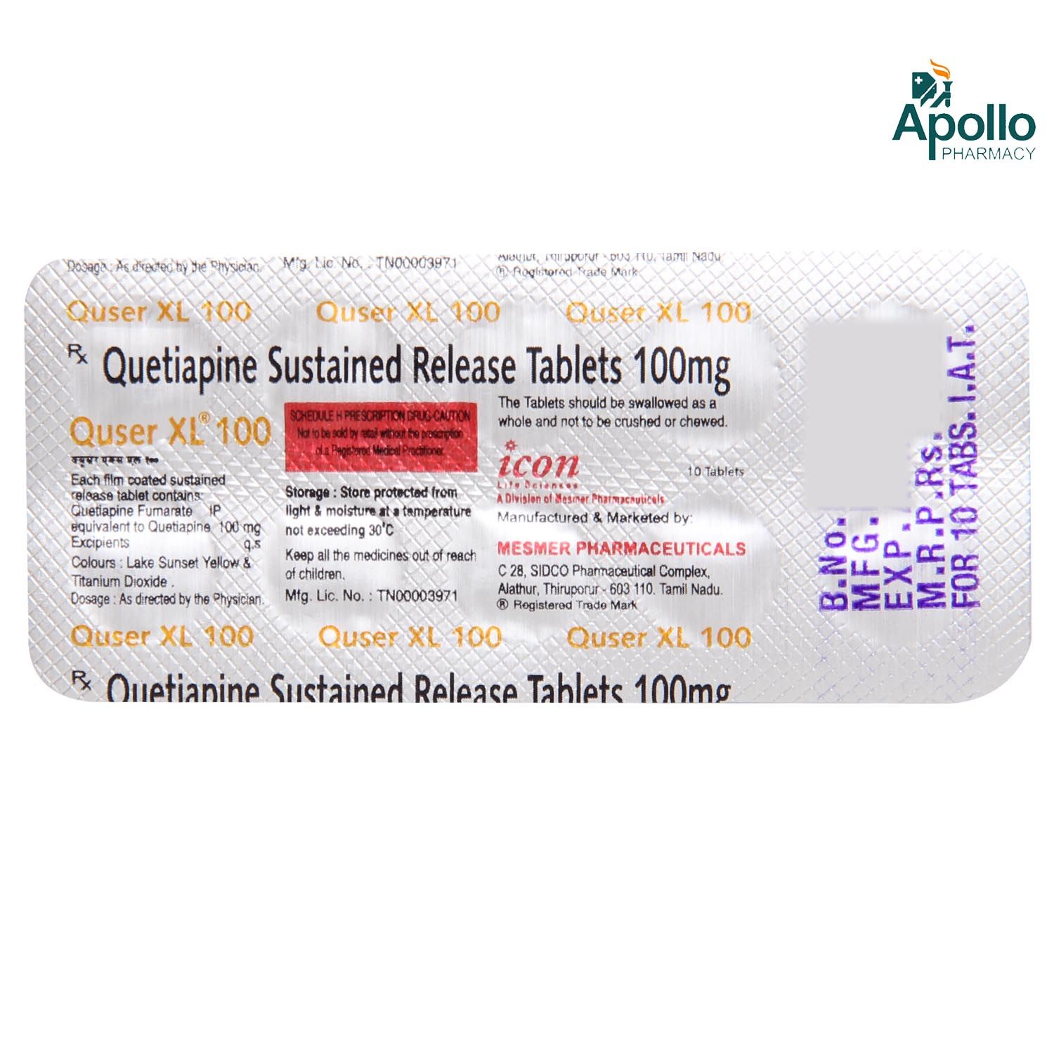QUSER XL 100MG TABLET Price, Uses, Side Effects, Composition - Apollo ...