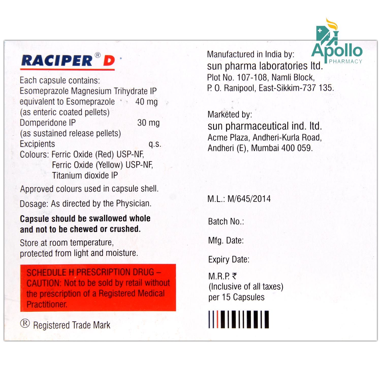Raciper D Capsule 15's Price, Uses, Side Effects, Composition - Apollo ...