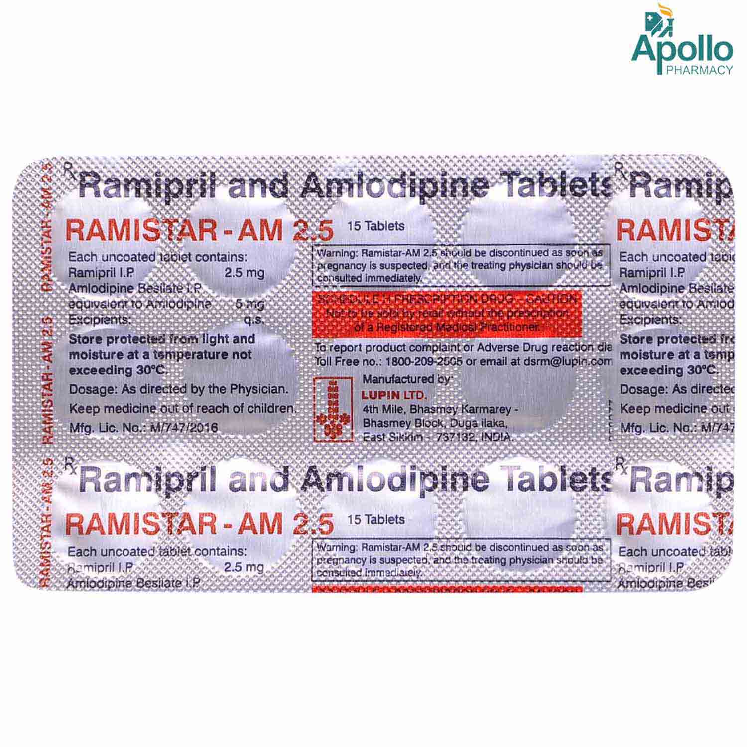 Ramistar-AM 2.5 mg/5 mg Tablet 15's Price, Uses, Side Effects ...