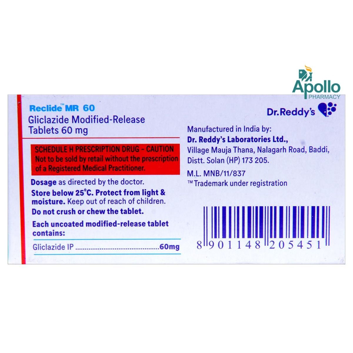 Reclide MR 60 Tablet 10's Price, Uses, Side Effects, Composition ...