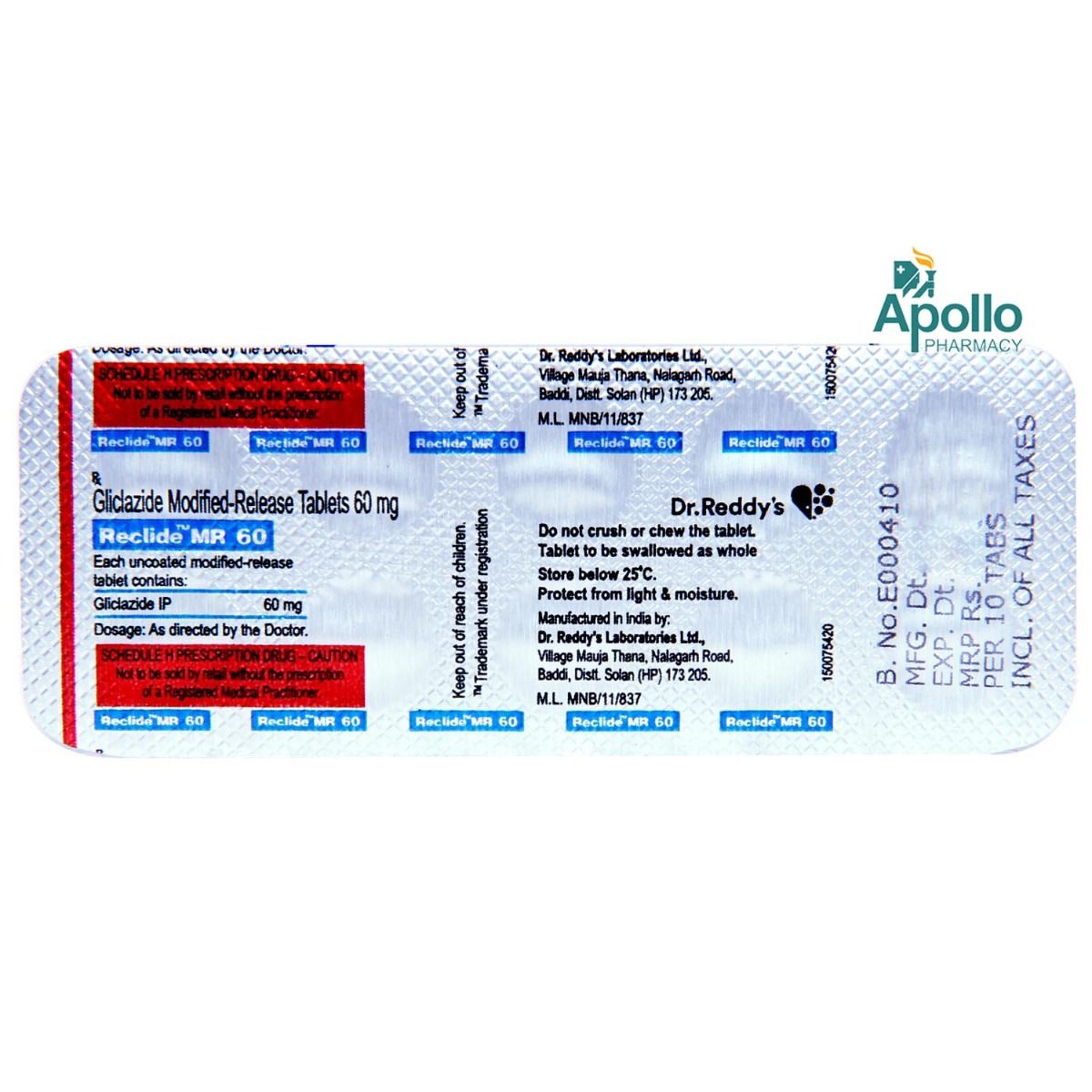 Reclide MR 60 Tablet 10's Price, Uses, Side Effects, Composition ...
