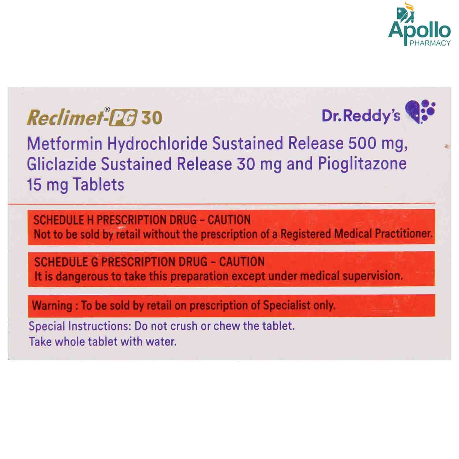 Reclimet PG 30 Tablet | Uses, Side Effects, Price | Apollo Pharmacy