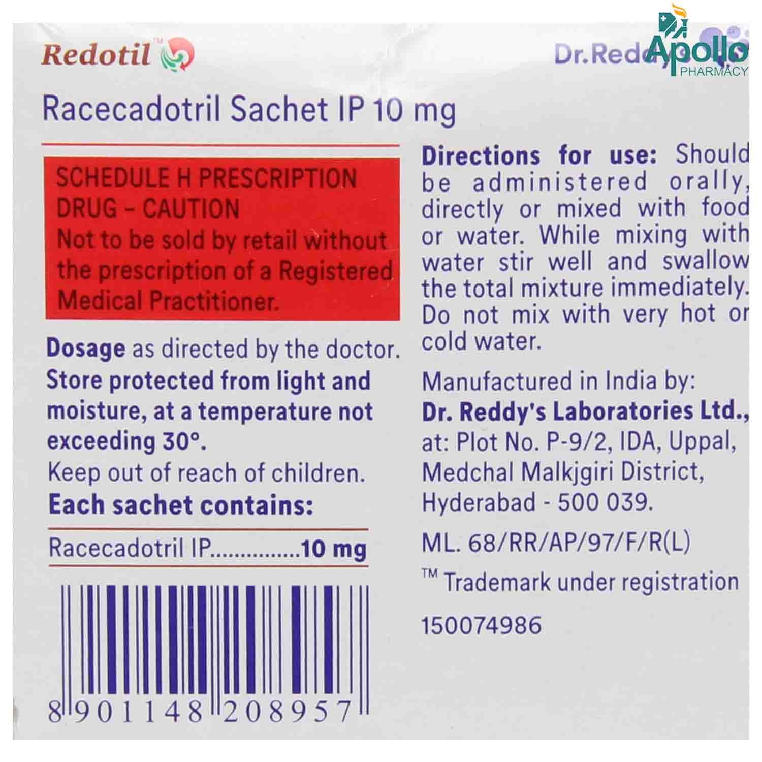 Redotil Sachet 1 gm Price, Uses, Side Effects, Composition - Apollo ...