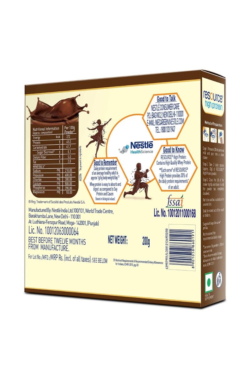 Nestle Resource High Protein Chocolate Flavour Powder, 400 gm (2 x 200 ...
