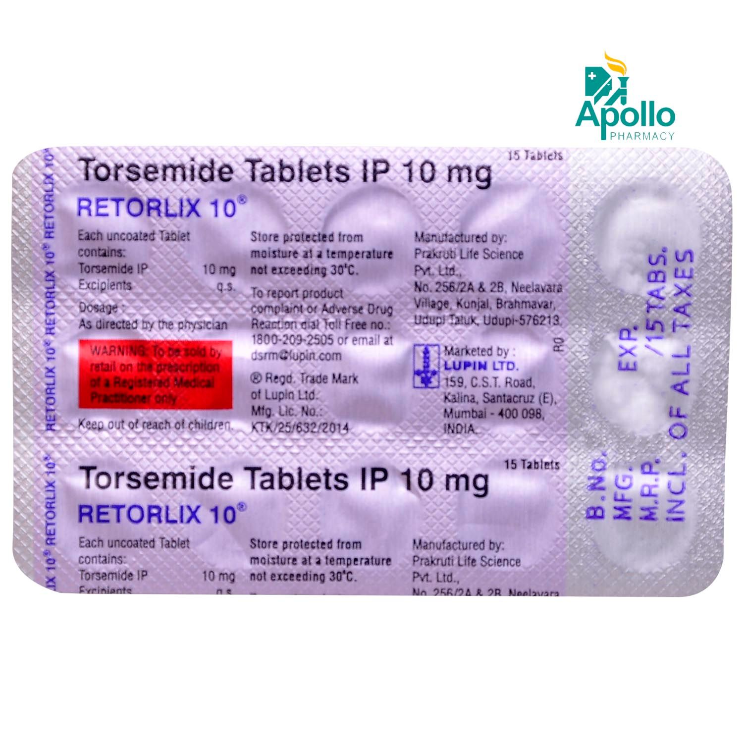 Retorlix 10 Tablet 15's Price, Uses, Side Effects, Composition - Apollo ...