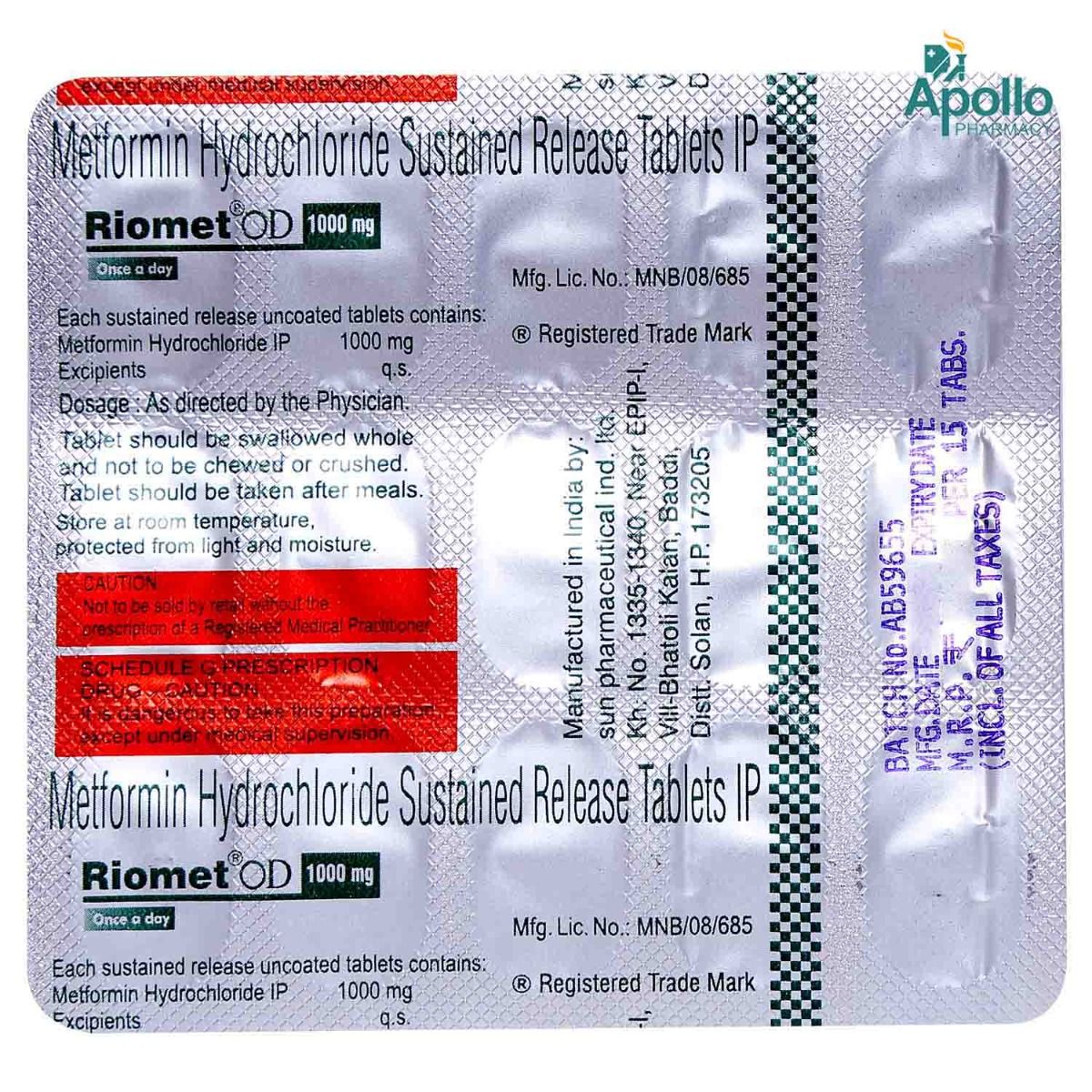 Riomet OD 1000 Tablet 15's Price, Uses, Side Effects, Composition ...