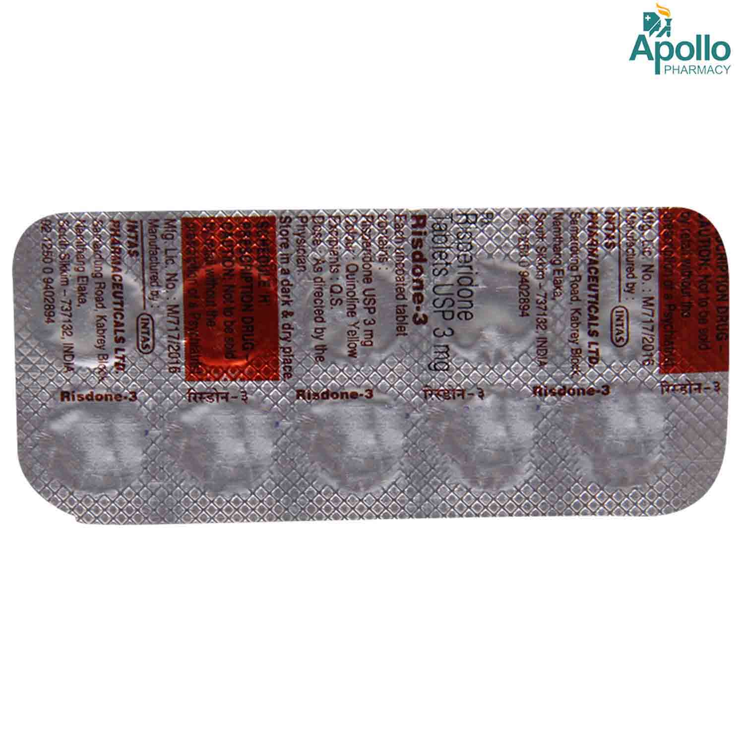 RISDONE 3MG TABLET Price, Uses, Side Effects, Composition - Apollo Pharmacy