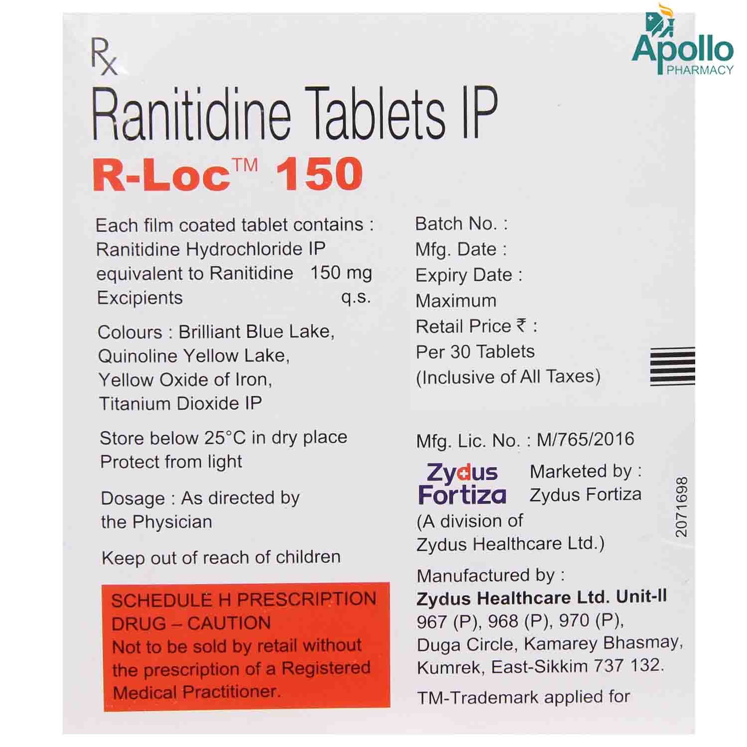 R-Loc 150 Tablet 30's Price, Uses, Side Effects, Composition - Apollo ...