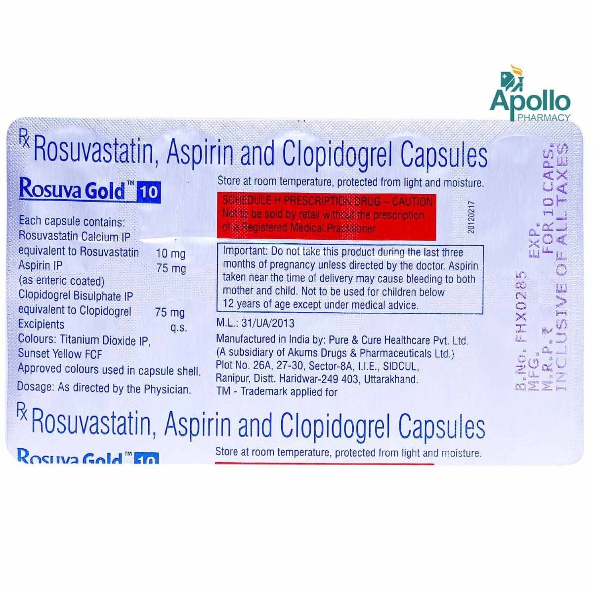 Rosuva Gold 10 Capsule 10's Price, Uses, Side Effects, Composition ...