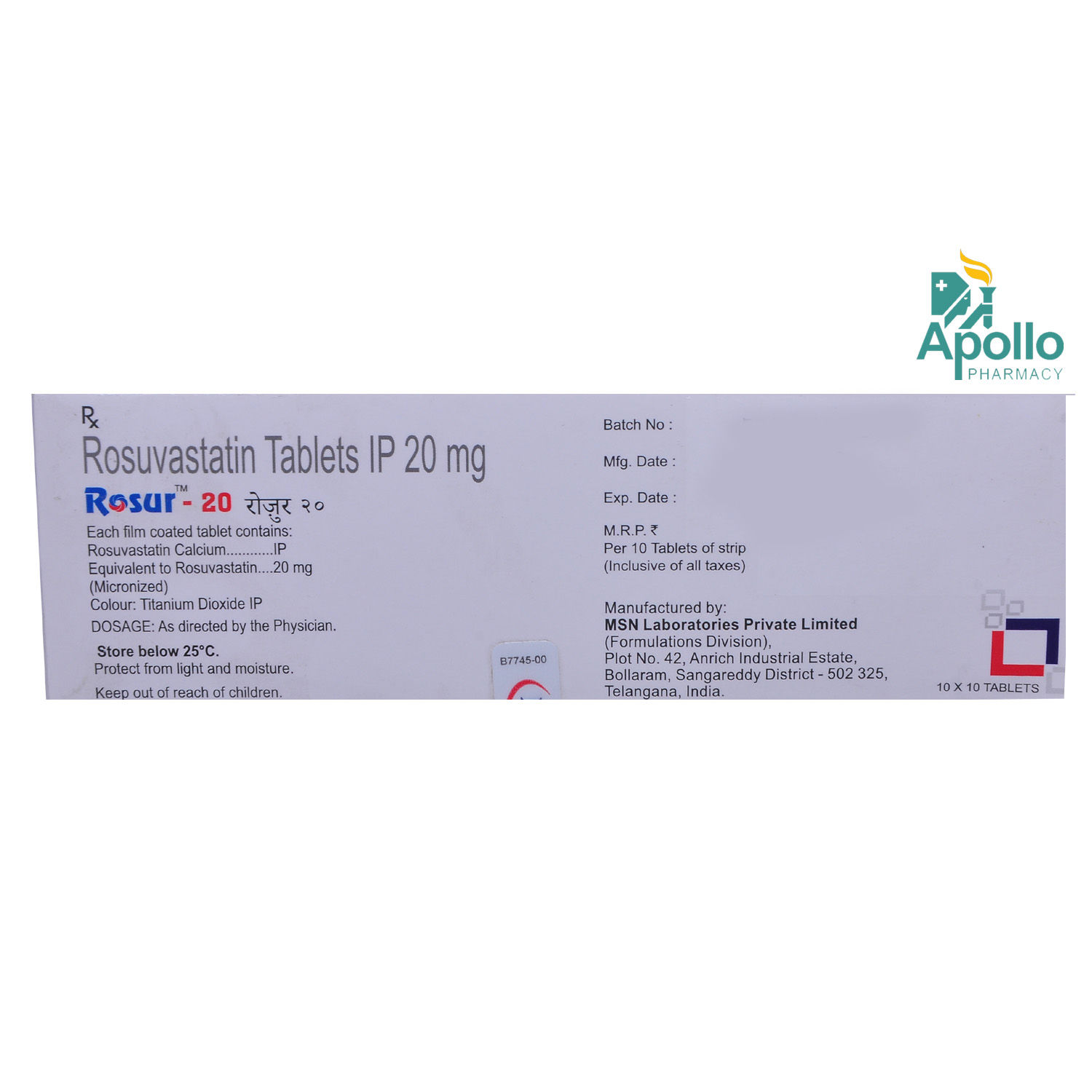 Rosur-20 Tablet 10's Price, Uses, Side Effects, Composition - Apollo ...