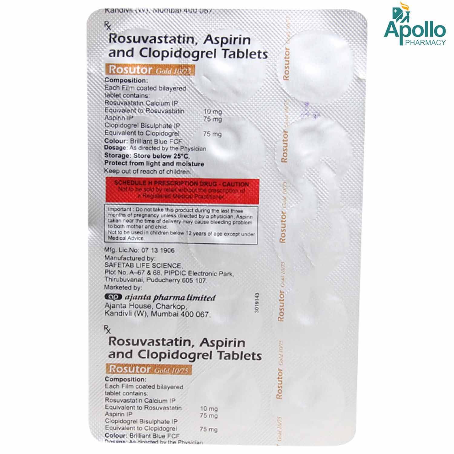 Rosutor Gold 10/75 Tablet 15's Price, Uses, Side Effects, Composition ...