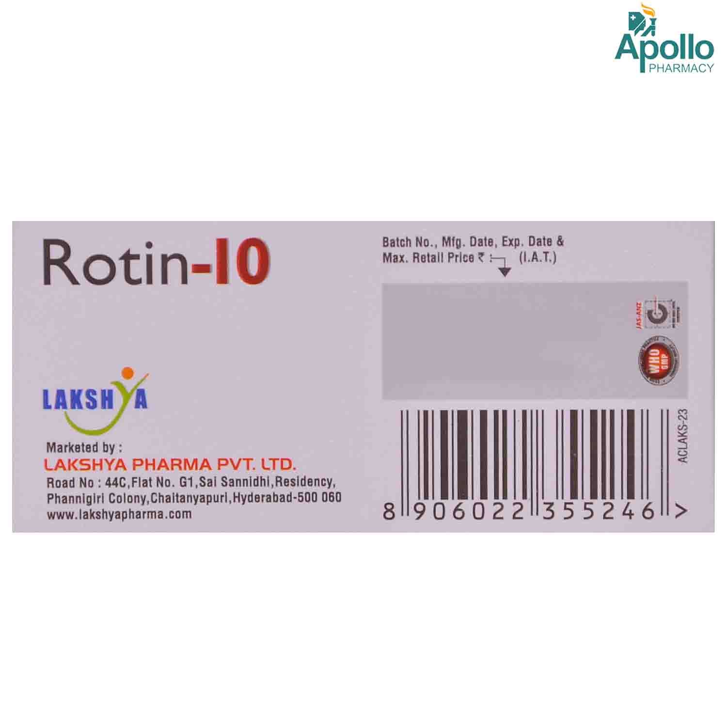 Rotin-10 Tablet 10's Price, Uses, Side Effects, Composition - Apollo ...