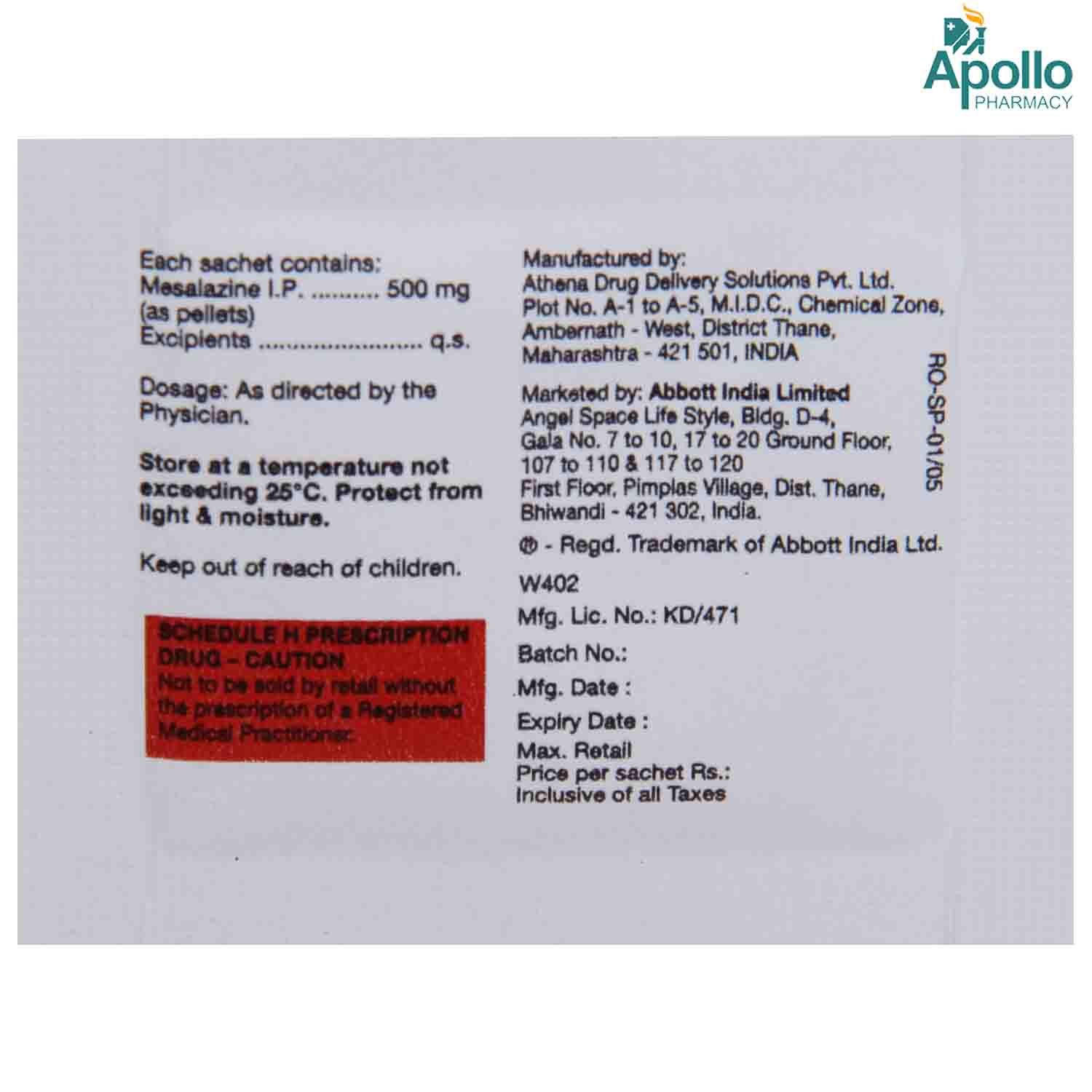 Rowasa 500 mg Sachet | Uses, Side Effects, Price | Apollo Pharmacy