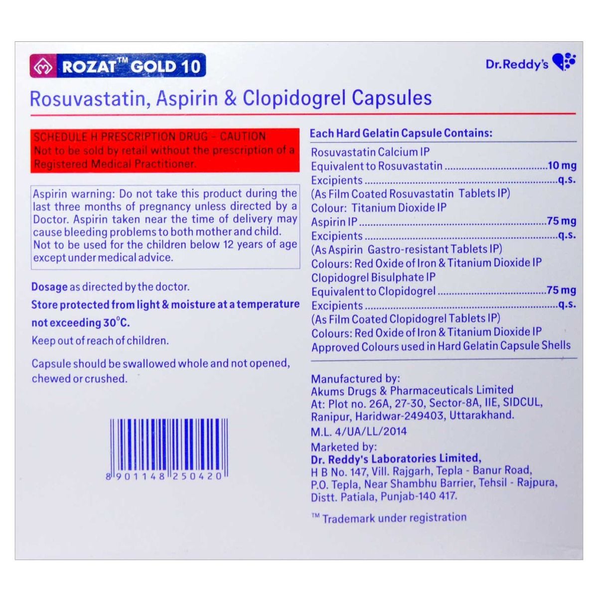 Rozat Gold 10/75/75Mg Capsule 15's Price, Uses, Side Effects ...