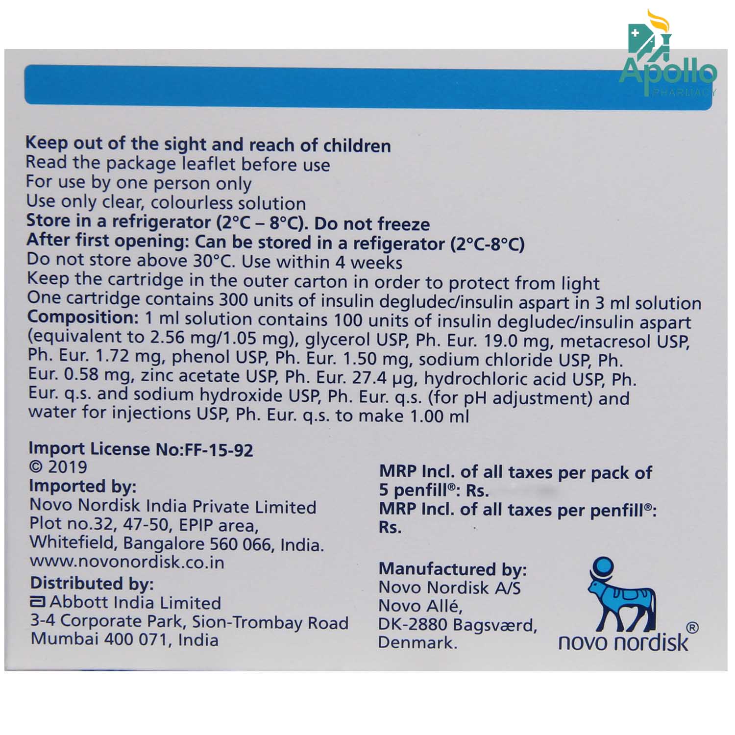 Ryzodeg 100IU/ml Penfill 3 ml Price, Uses, Side Effects, Composition ...
