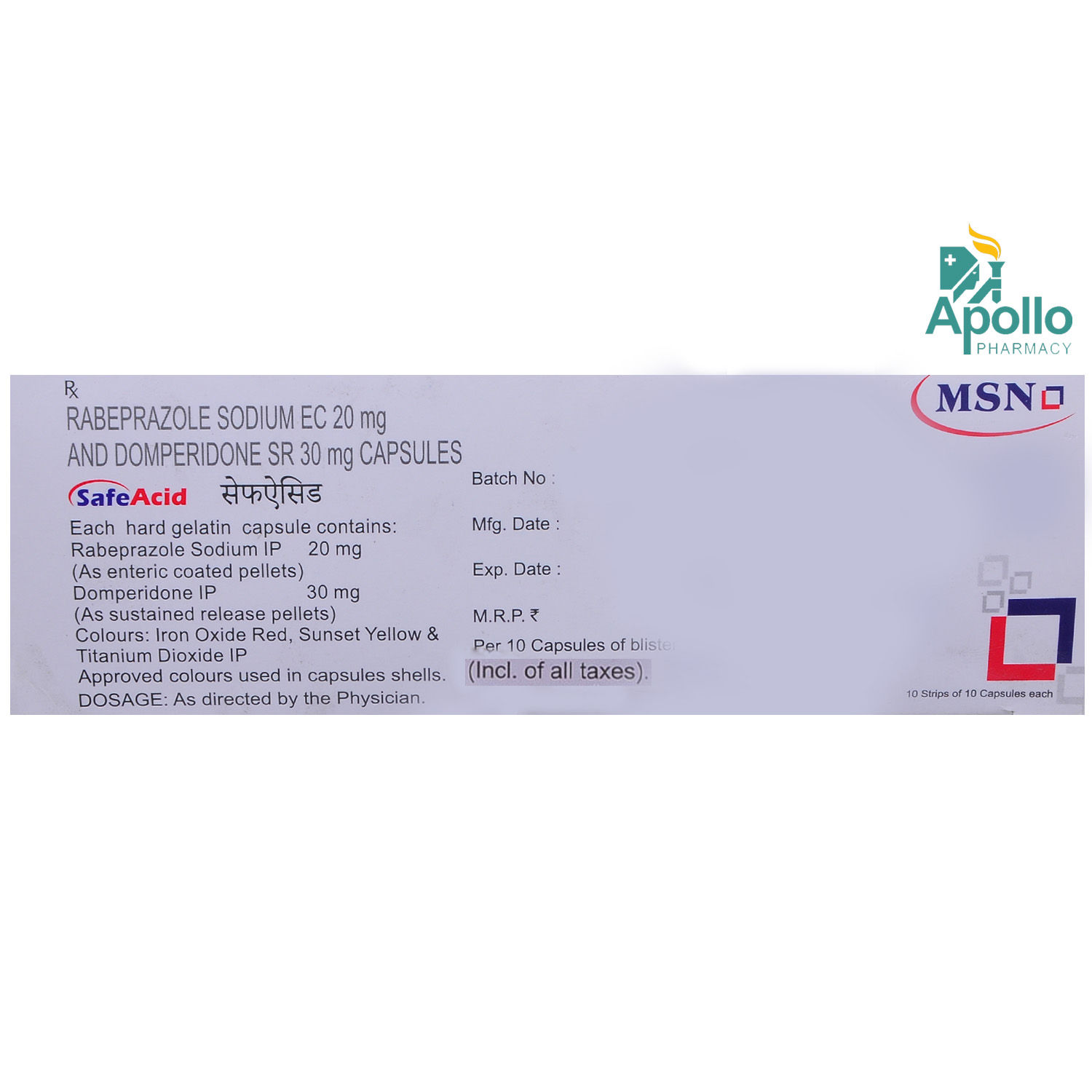Safeacid Capsule 10's Price, Uses, Side Effects, Composition - Apollo ...